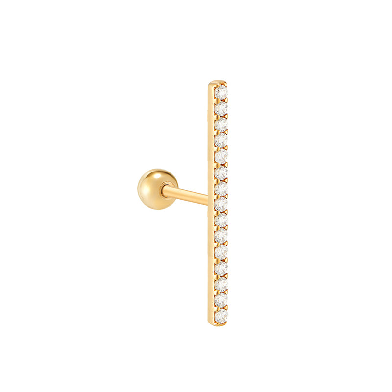 Long Pave Bar Stud Piercing 14K Gold | Musemond