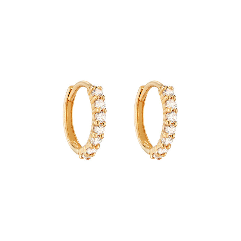 8mm Pave Huggie Hoop 14K Gold | Musemond