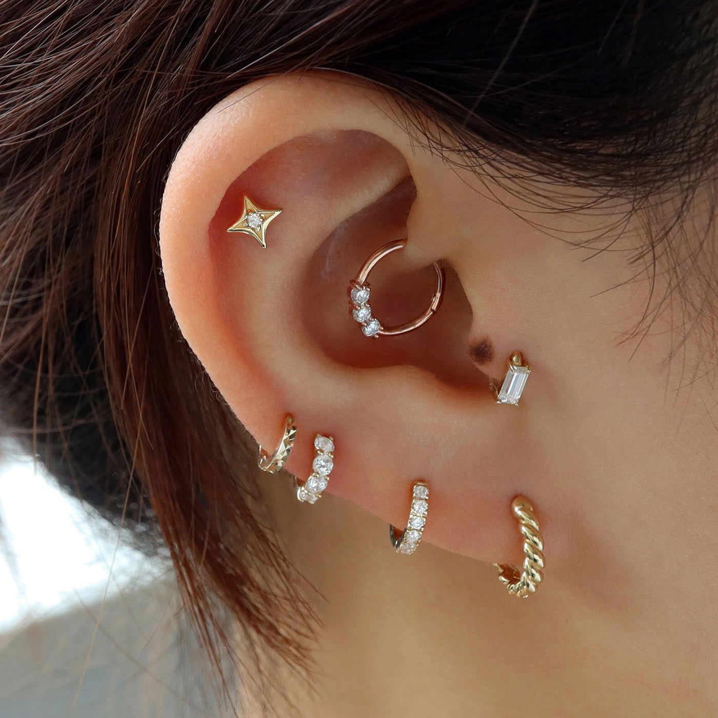 16 Gauge Pave Cartilage Hoop Earring 14K Gold