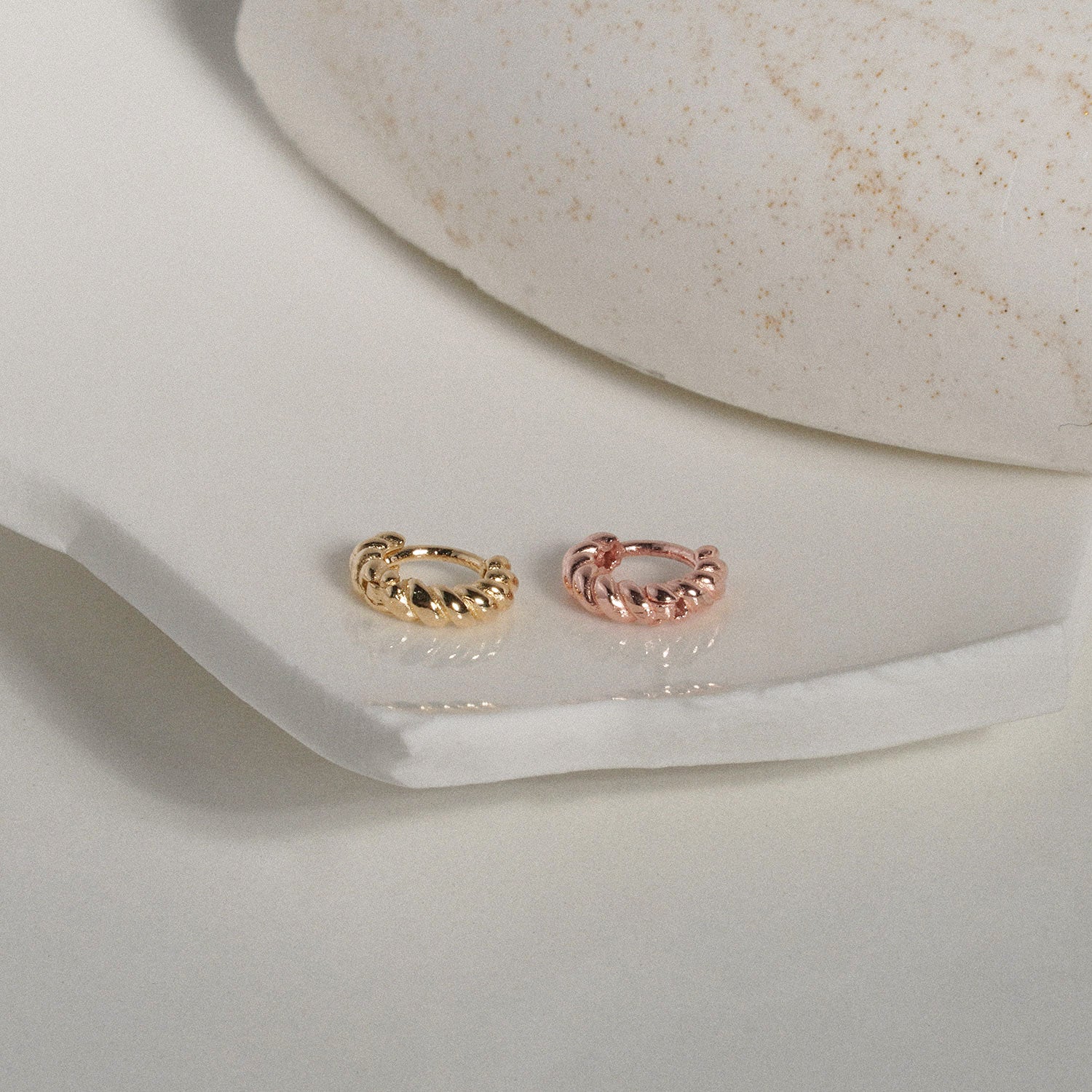 4.5mm Tiny Twist Huggie Hoop 14K Gold | Musemond
