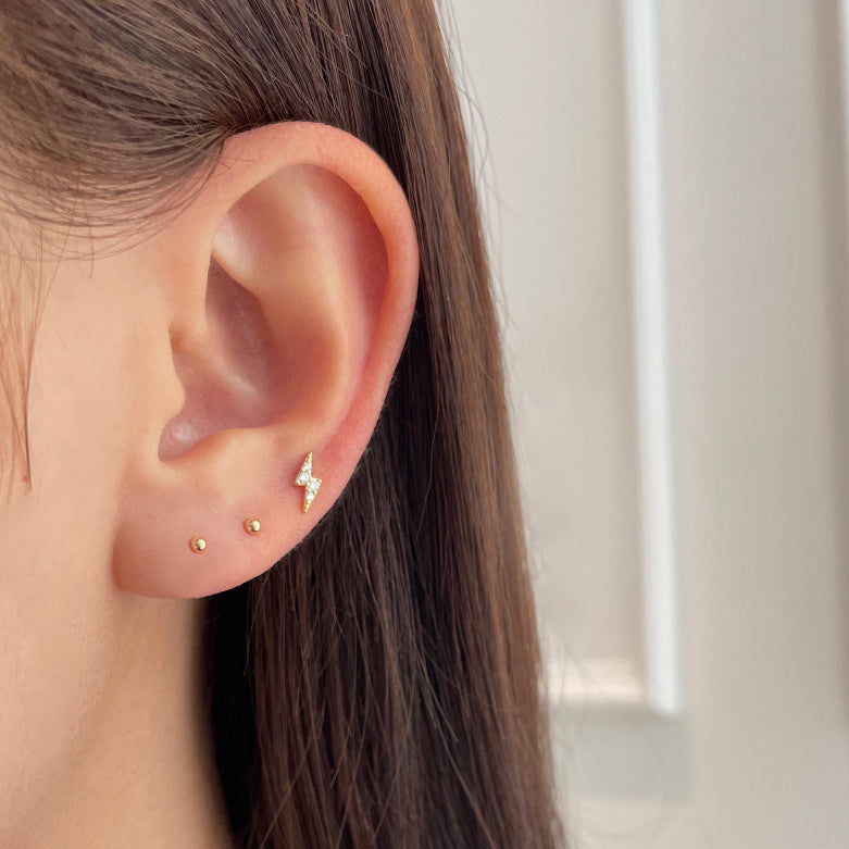 Pave Lightning Bolt Stud Ear Piercing 14K Gold | Musemond