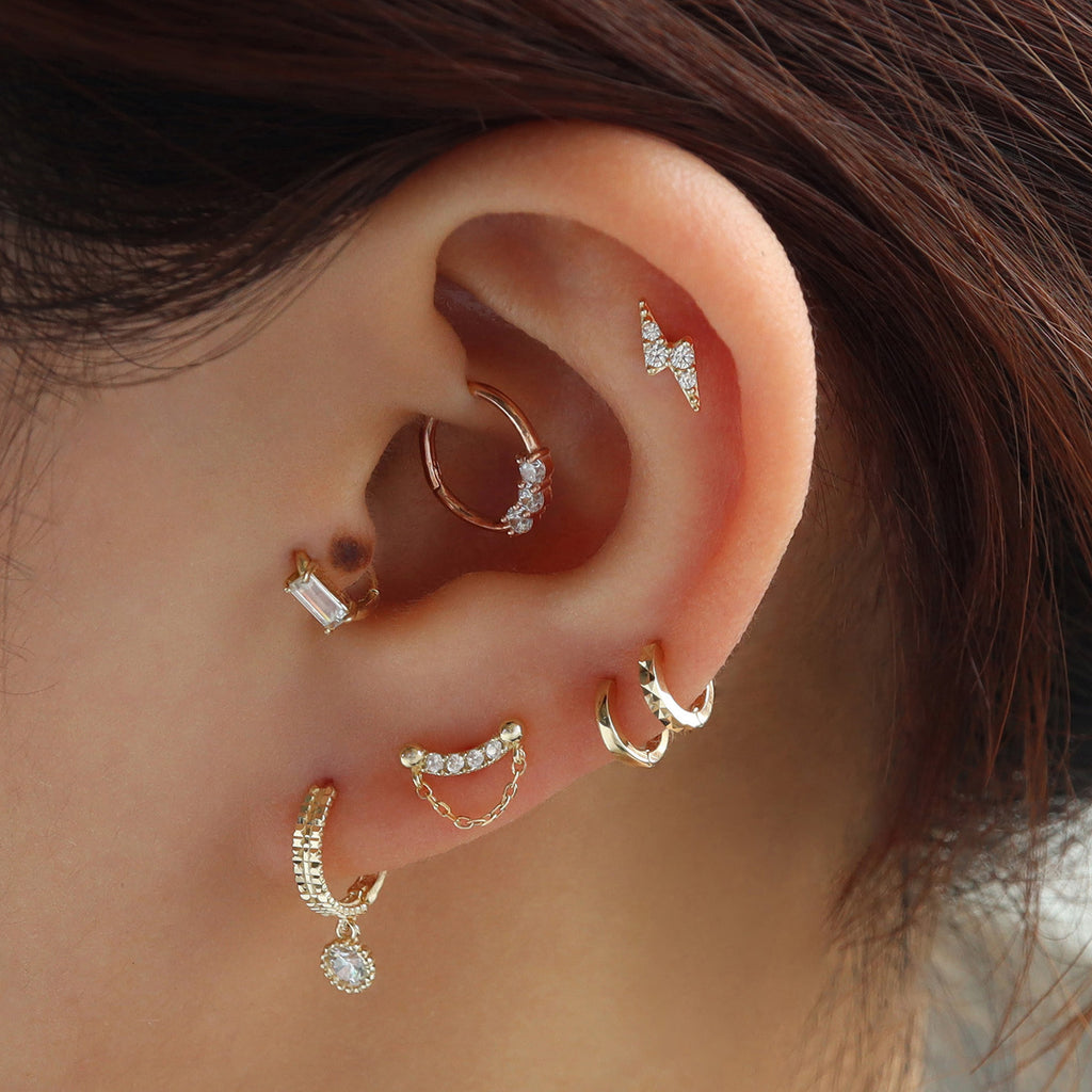 Pave Lightning Bolt Stud Ear Piercing 14K Gold | Musemond
