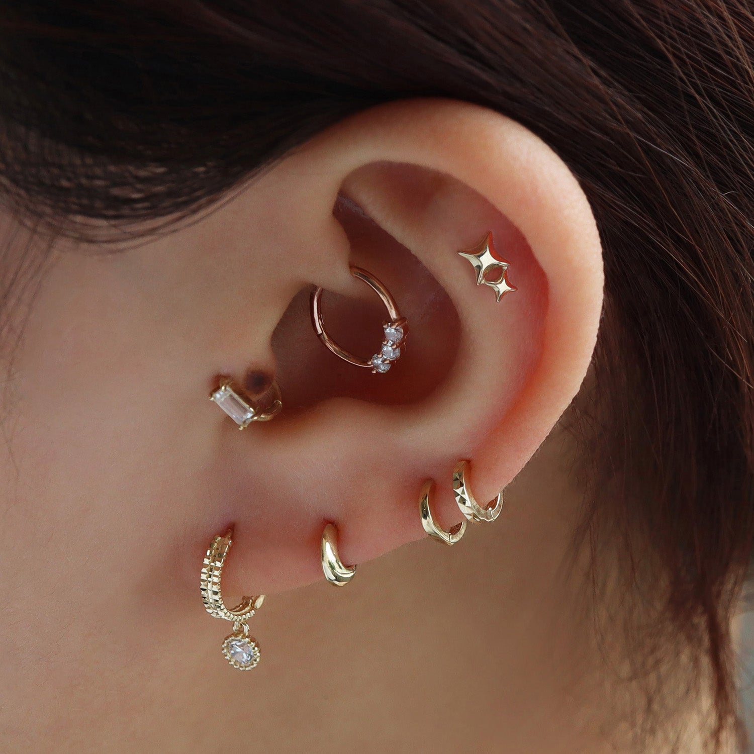 Mini Chubby Huggie Stud Piercing 14K Gold | Musemond