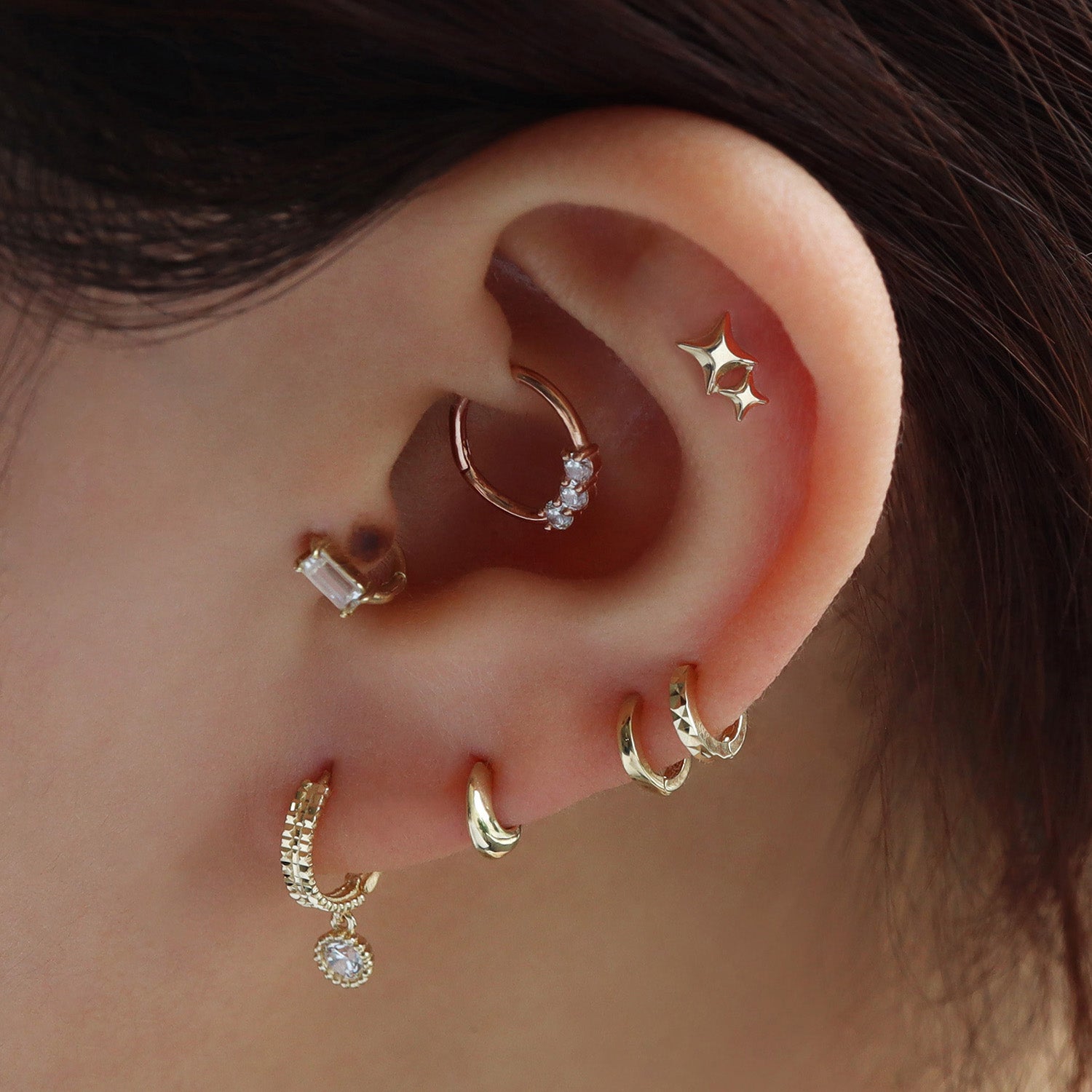 Mini Chubby Huggie Stud Piercing 14K Gold | Musemond