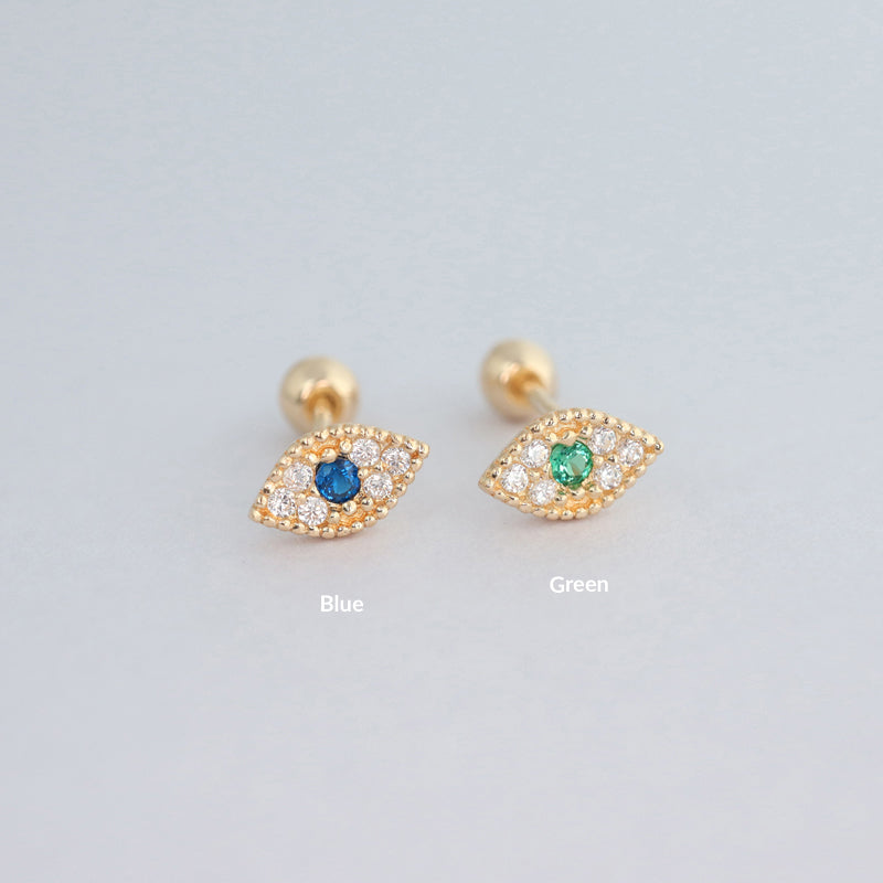 Pave Evil Eye Stud Cartilage Piercing 14K Gold | Musemond