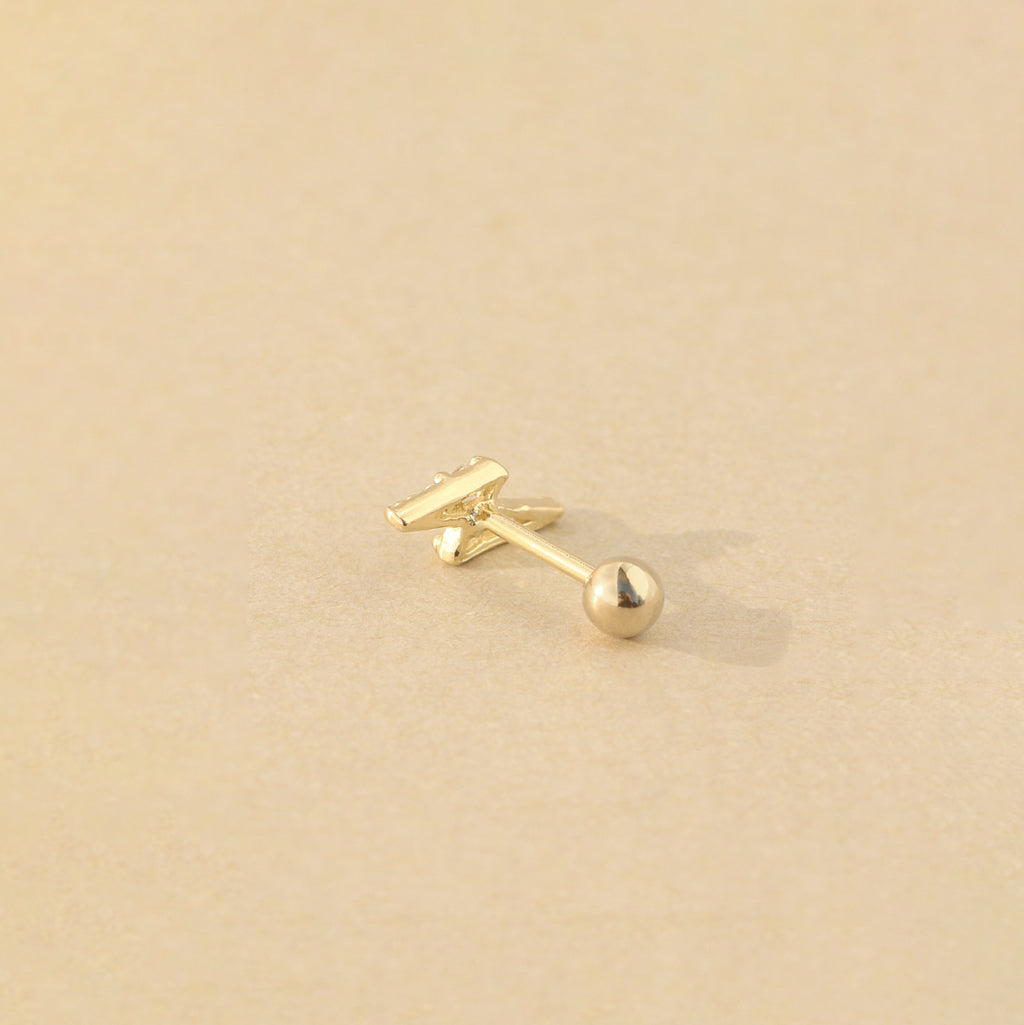 Pave Lightning Bolt Stud Ear Piercing 14K Gold | Musemond