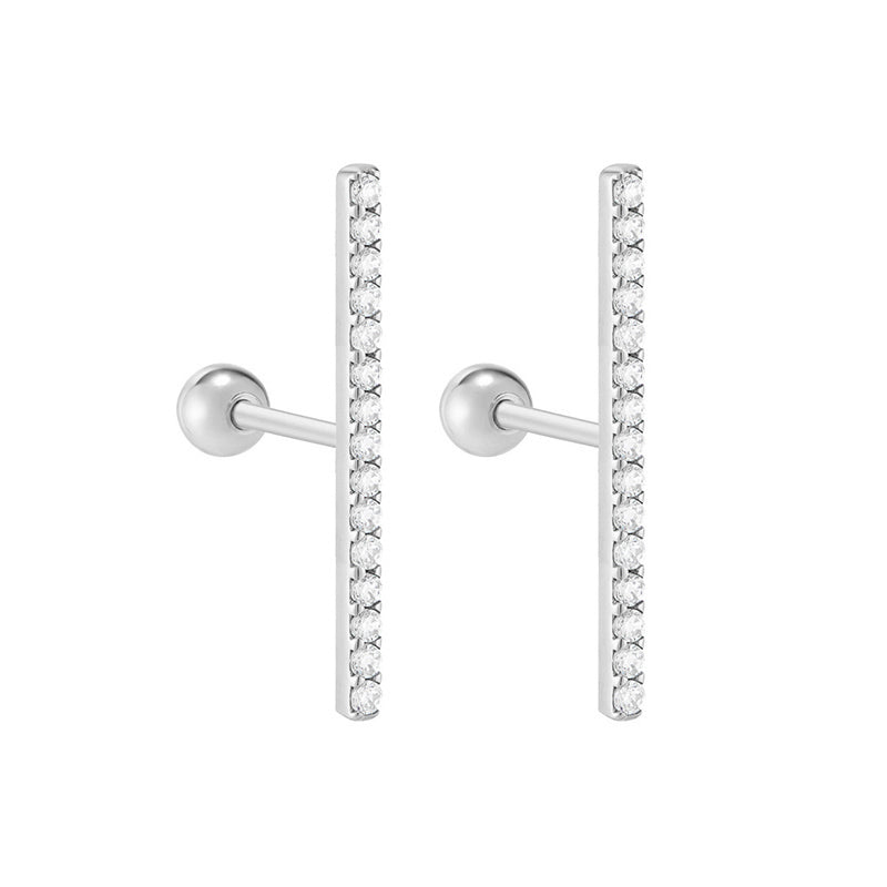 Long Pave Bar Stud Piercing 14K Gold | Musemond