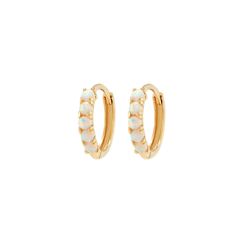 Opal Huggie Hoop Earrings 14K Gold | Musemond