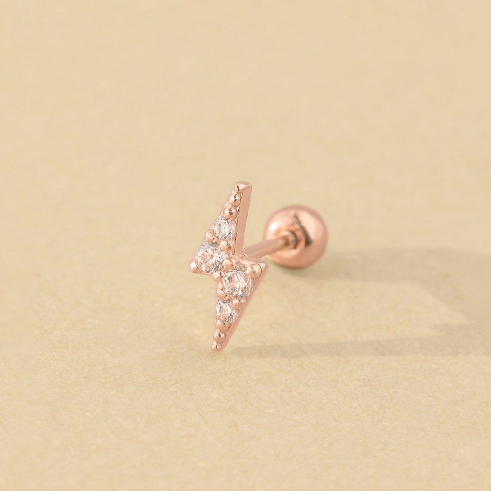 Pave Lightning Bolt Stud Ear Piercing 14K Gold | Musemond