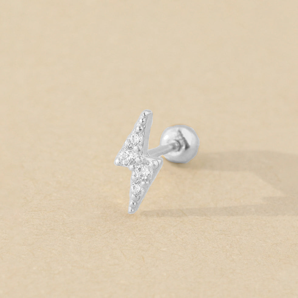 Pave Lightning Bolt Stud Ear Piercing 14K Gold | Musemond