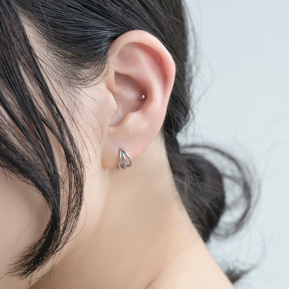 Triple Row Clicker Huggie Hoop Solid 14K Gold | Musemond