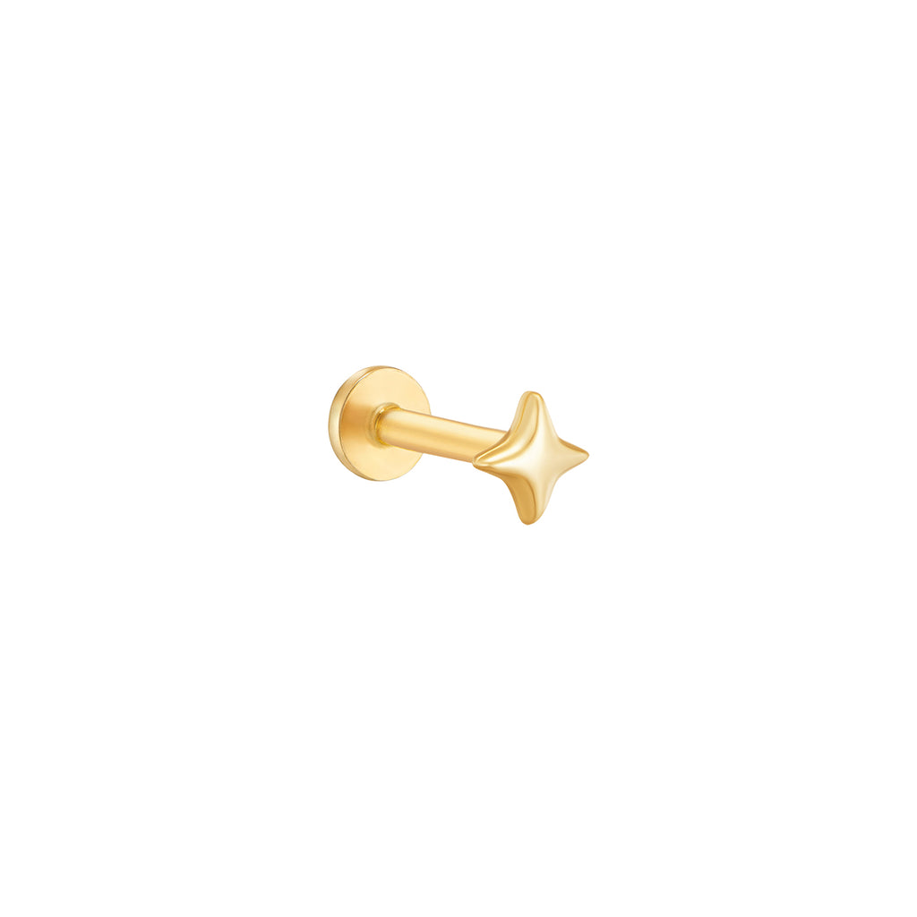 Mini Sparkle Star Flat-Back Earring 14K Solid Gold | Musemond