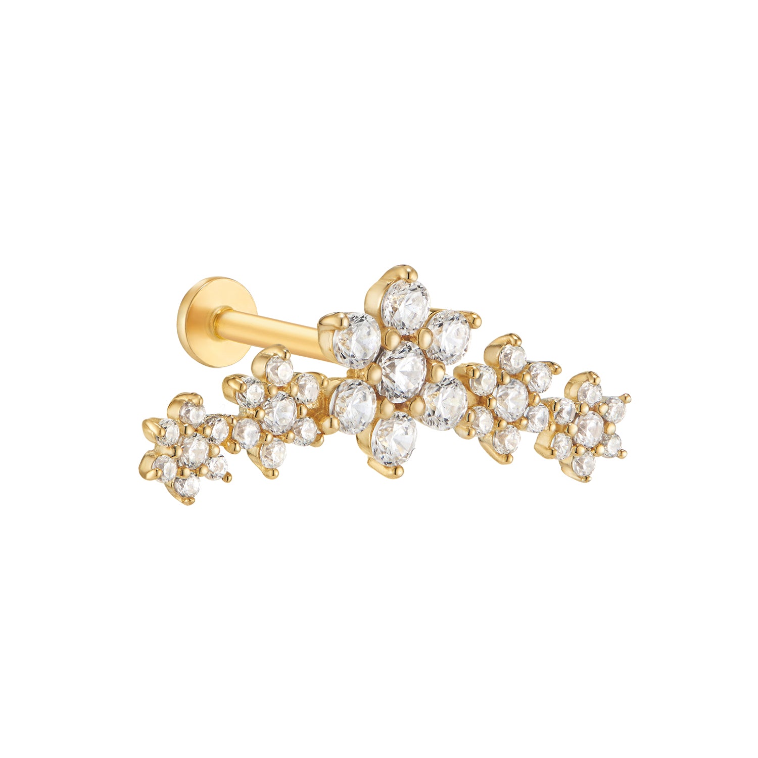 Five Flower Garland Stud Labret Piercing 14K Gold | Musemond