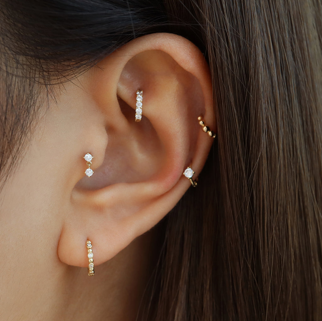 Mini Gem Dangle Flat Back Stud 14K Gold | Musemond