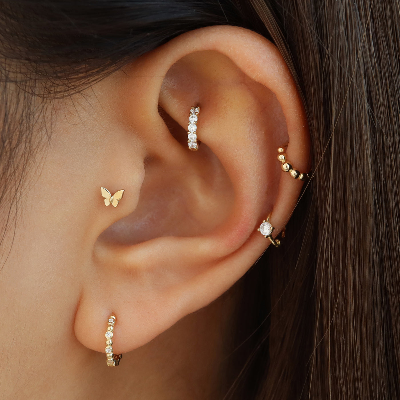 Mini Butterfly Stud Flat Back Earring 14K Gold Musemond