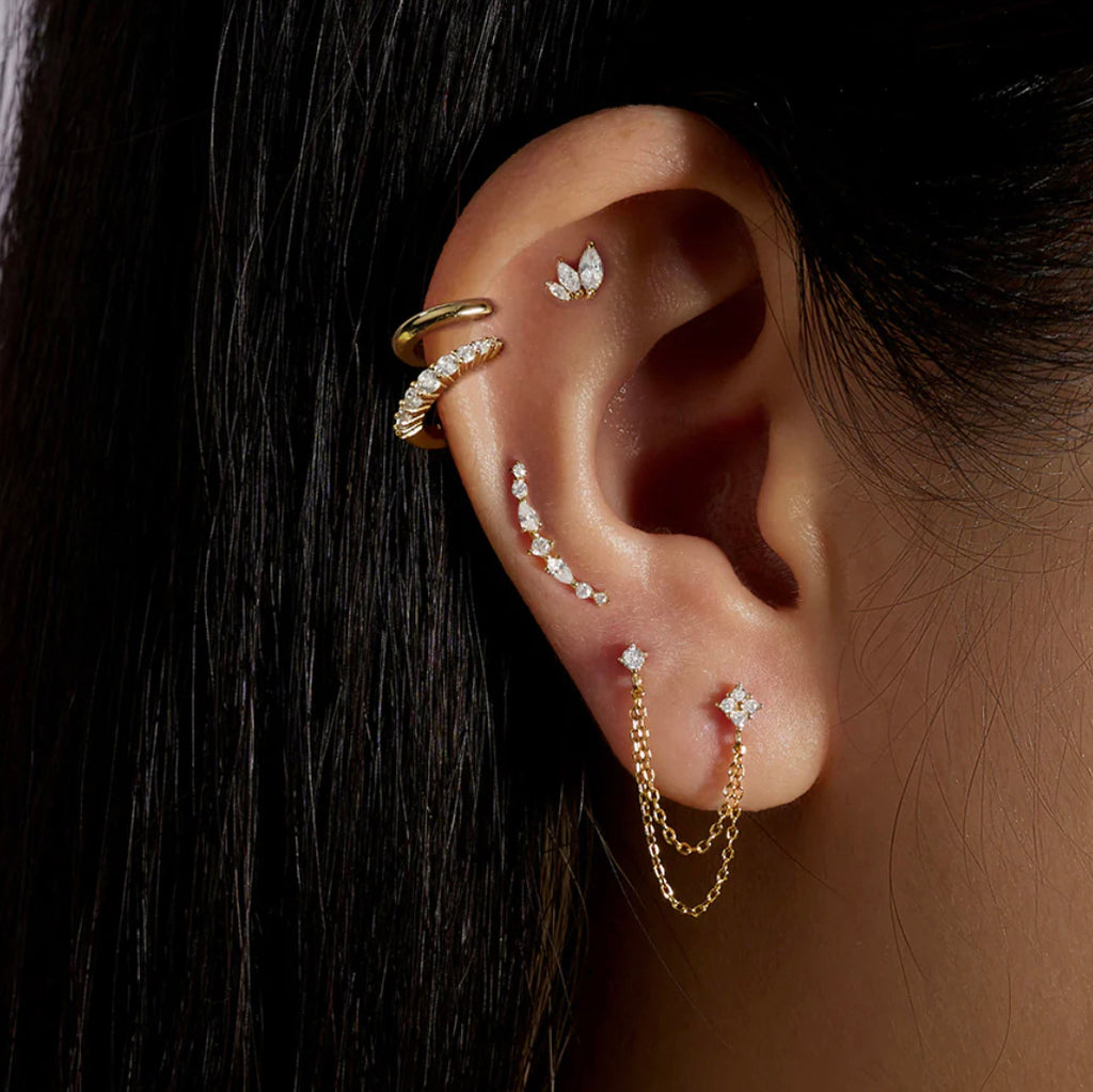 Sparkle Double Chain Stud Earrings 925 Silver | Musemond