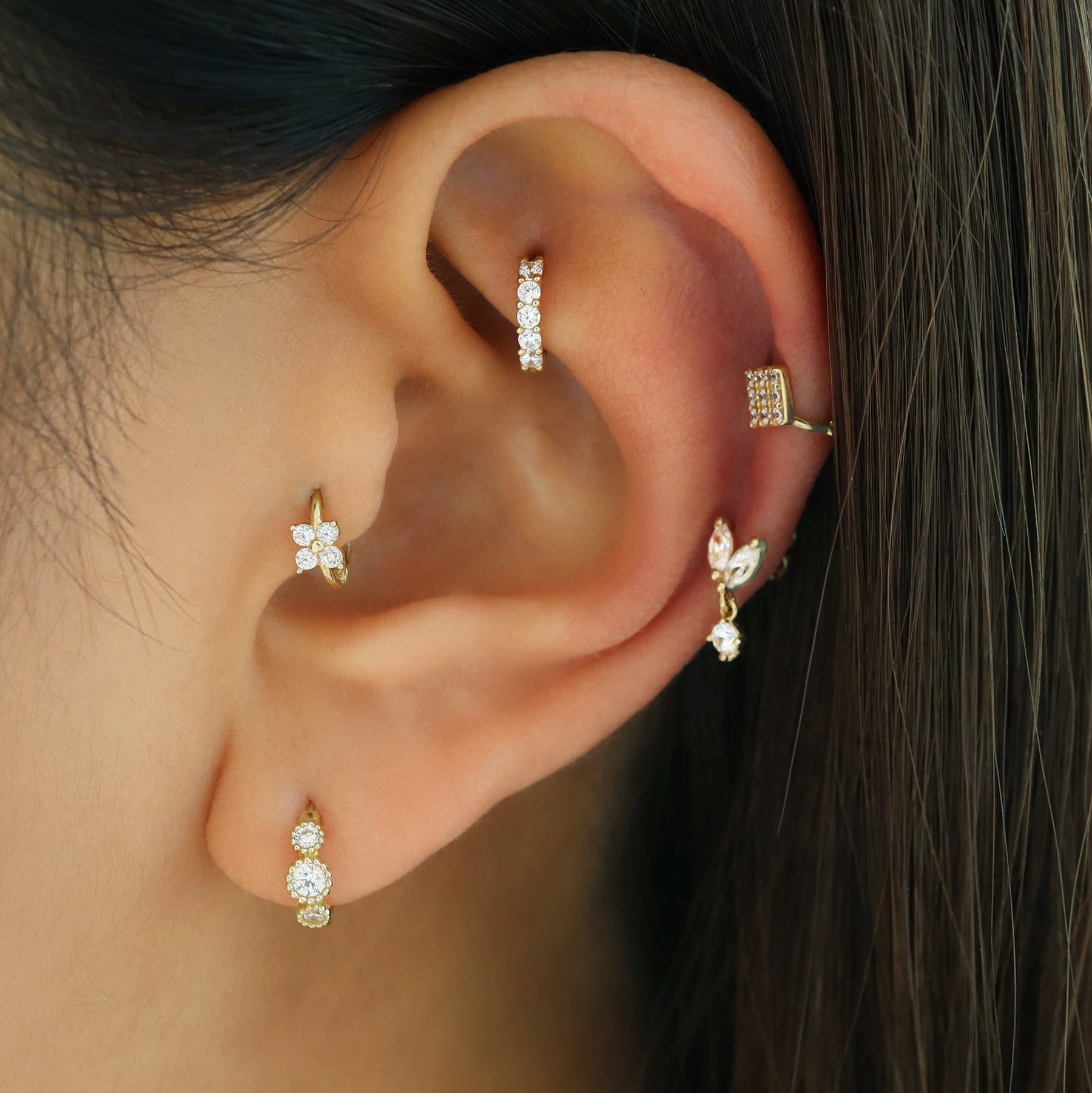 6mm Pave Huggie Hoop Earring 14K Gold | Musemond