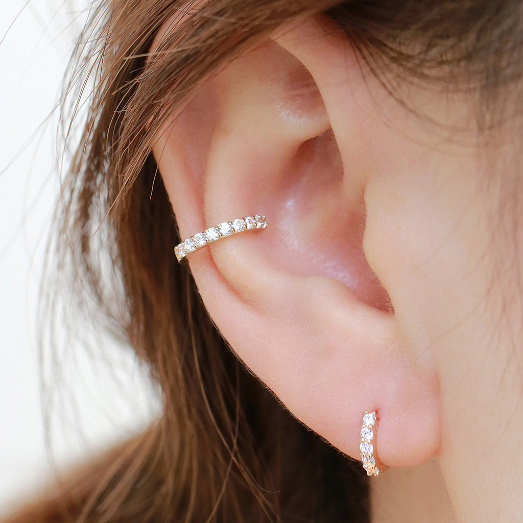 Stacker Pave Hoop Earring 14K Gold | Musemond