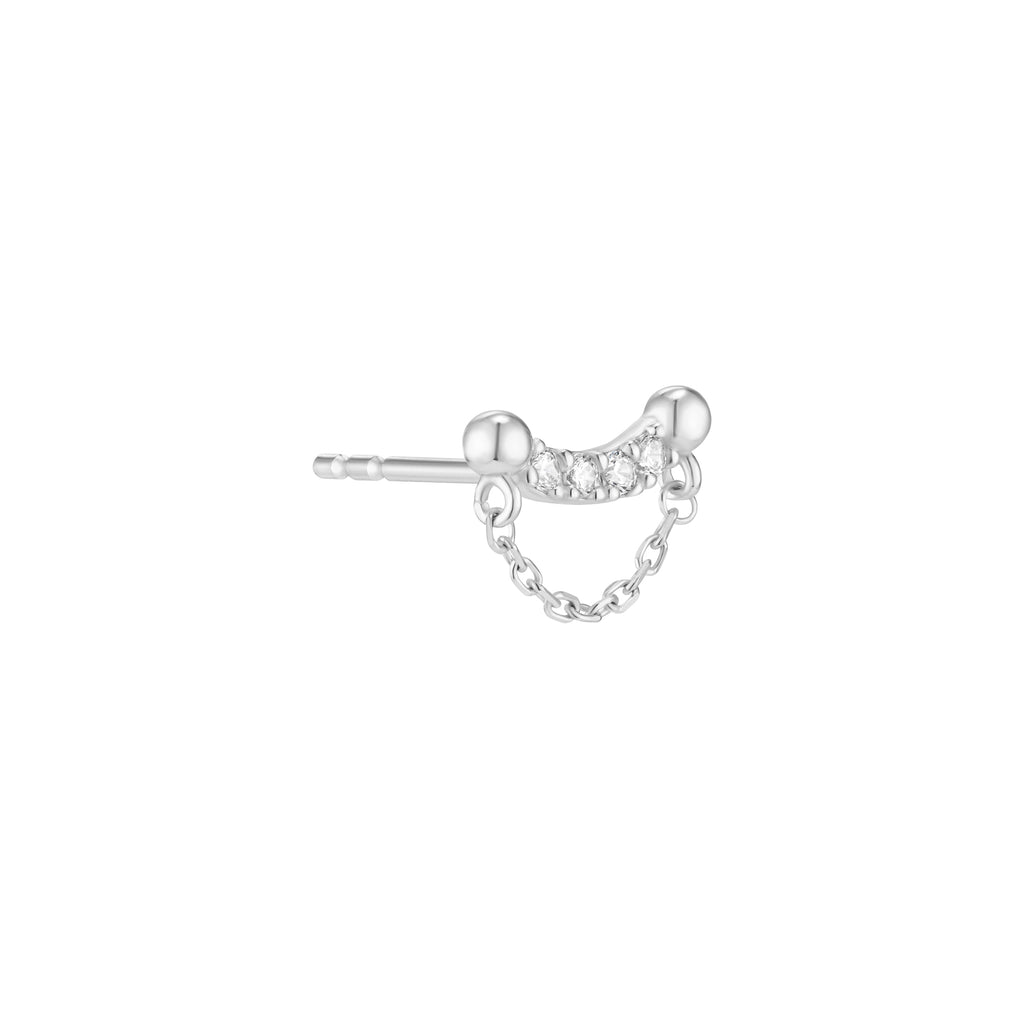 Curve Bar & Chain Stud Earring 14K Gold | Musemond