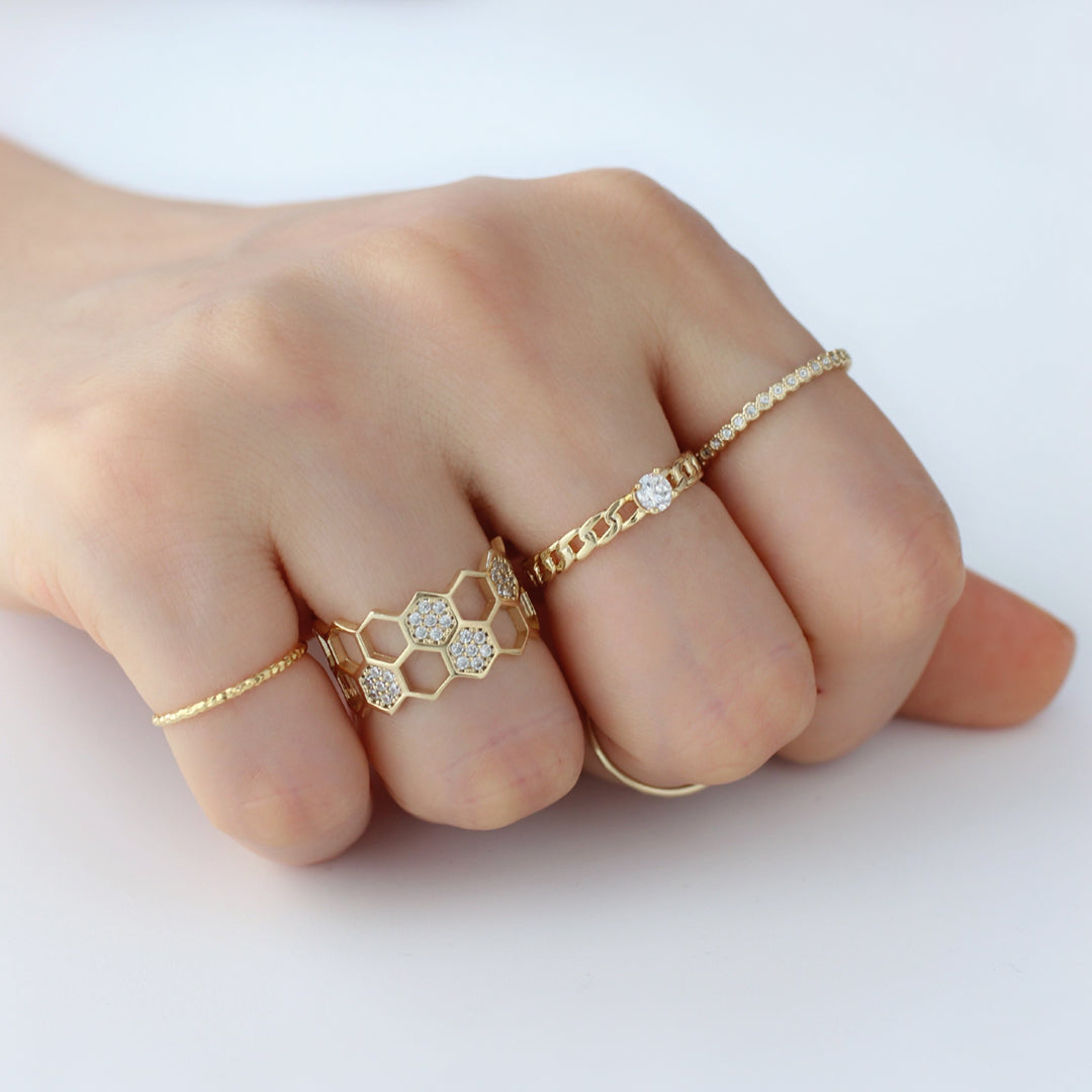 925 Silver CZ Chain Ring | Dainty Stacking Rings | Musemond