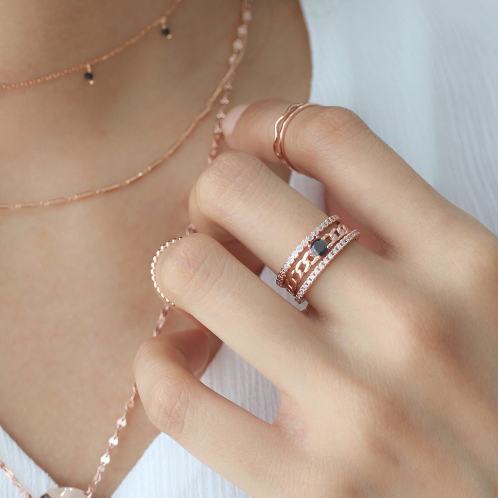 925 Silver CZ Chain Ring | Dainty Stacking Rings | Musemond