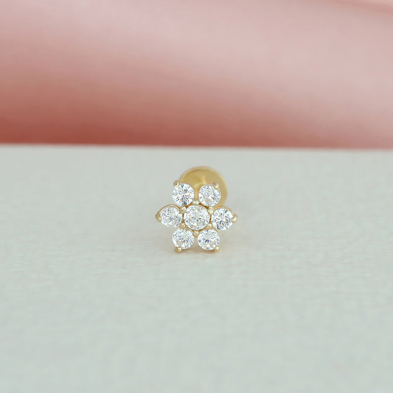 Flower Flat Back Labret Piercing 14K Gold | Musemond