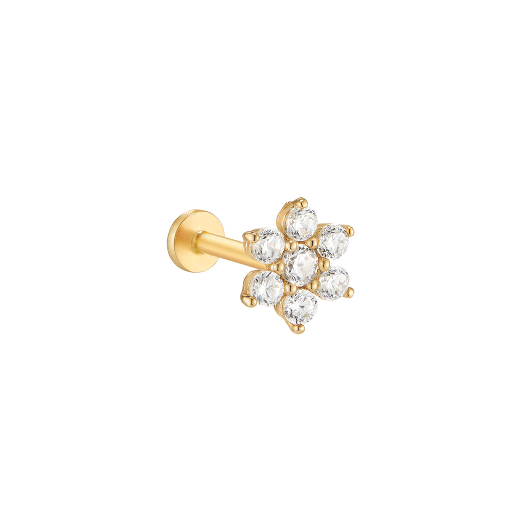Flower Flat Back Labret Piercing 14K Gold | Musemond