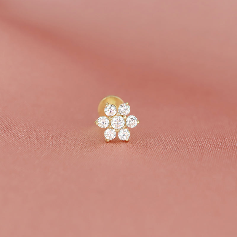 Flower Flat Back Labret Piercing 14K Gold | Musemond