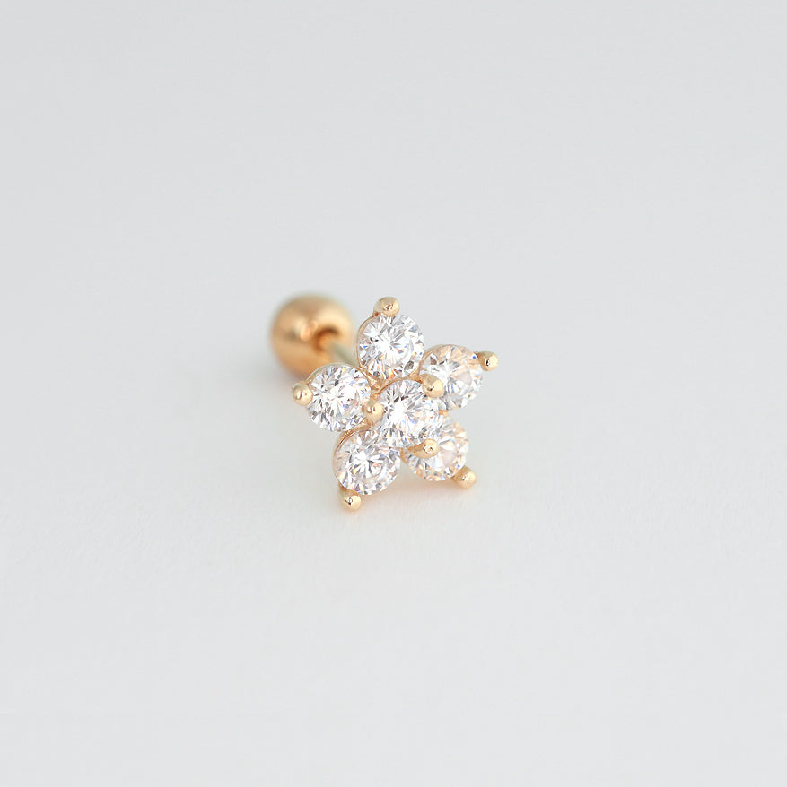 Dazzle Flower Cartilage Helix Piercing 14K Gold | Musemond