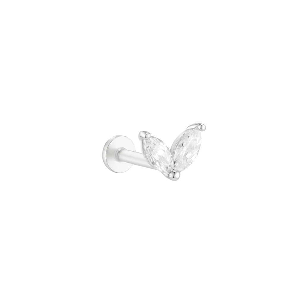 Duo Marquise Leaf Stud Labret Piercing 14K Gold | Musemond