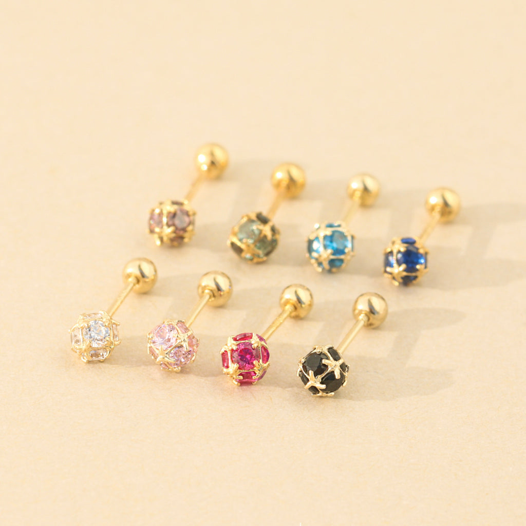 Gem Ball Stud Ear Piercing 14K Gold | Musemond