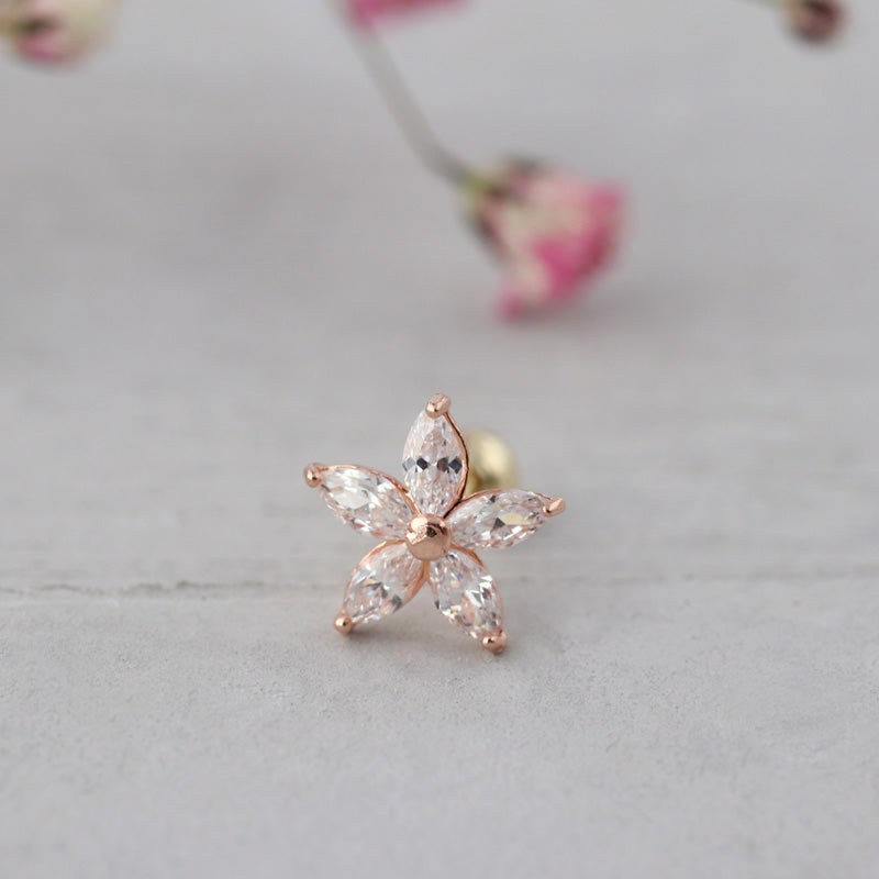 Flower Cartilage Stud Earring 14K Gold | Musemond