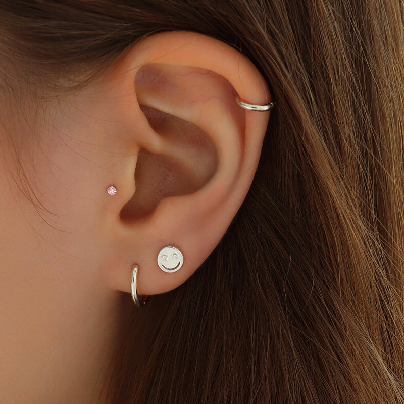 Smile Face Stud Piercing 925 Sterling Silver | Musemond