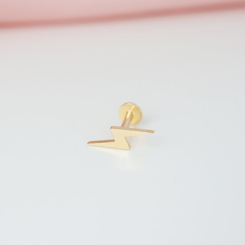 Lightning Bolt Labret Piercing 14K Gold | Musemond