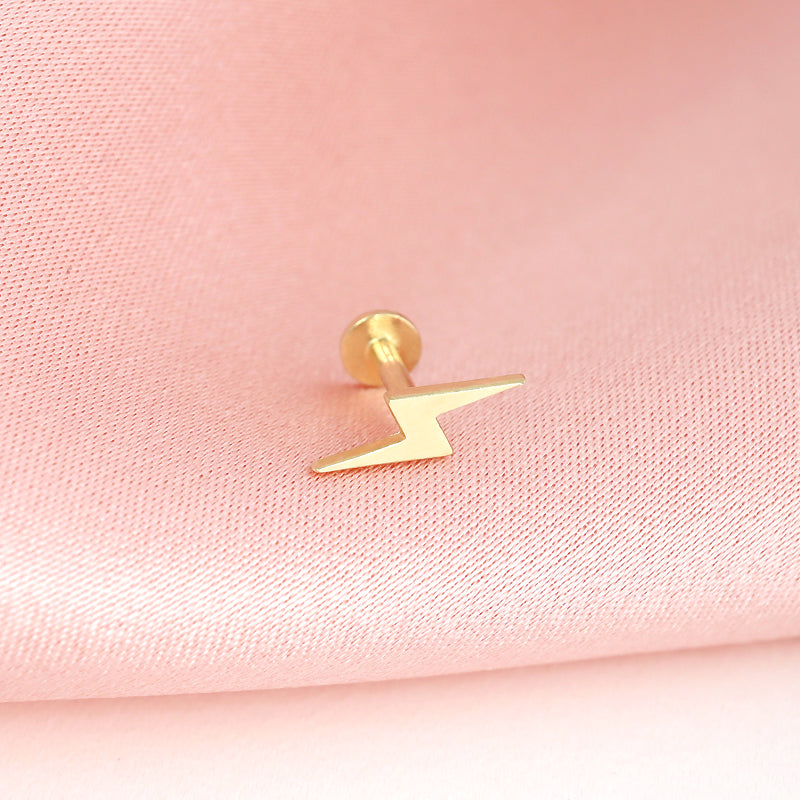 Lightning Bolt Labret Piercing 14K Gold | Musemond