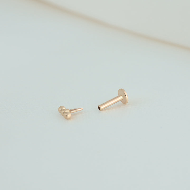 Linear Triple Bead Stud Labret Piercing 14K Gold | Musemond