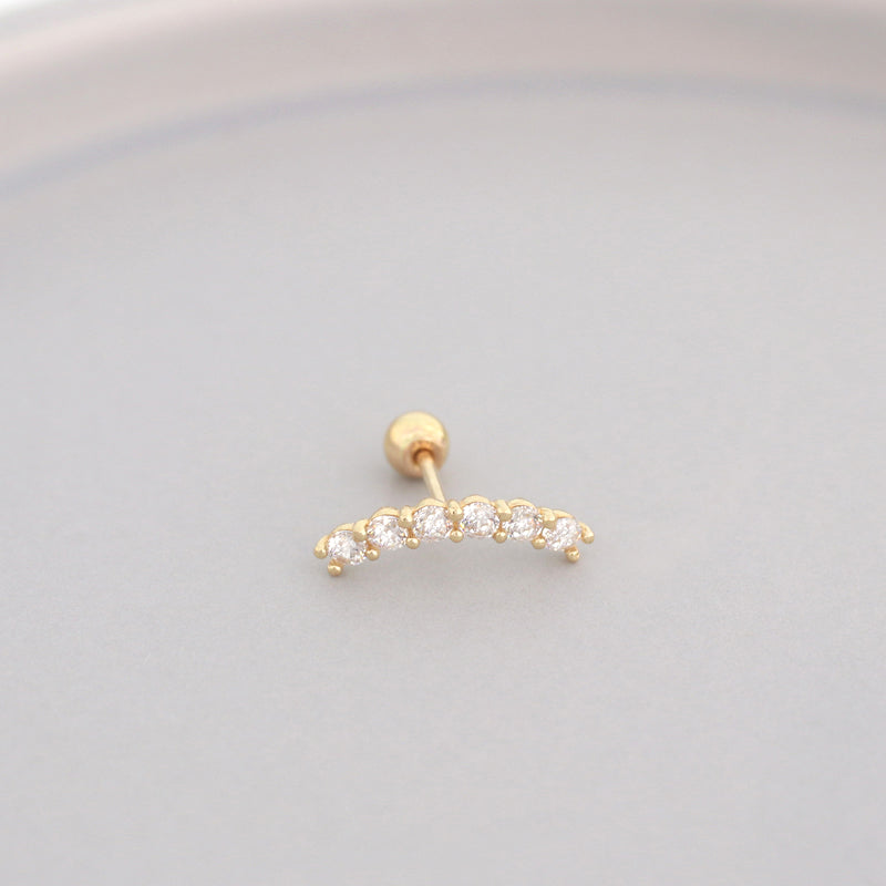 Curved Pave Bar Stud 14K Gold | Musemond