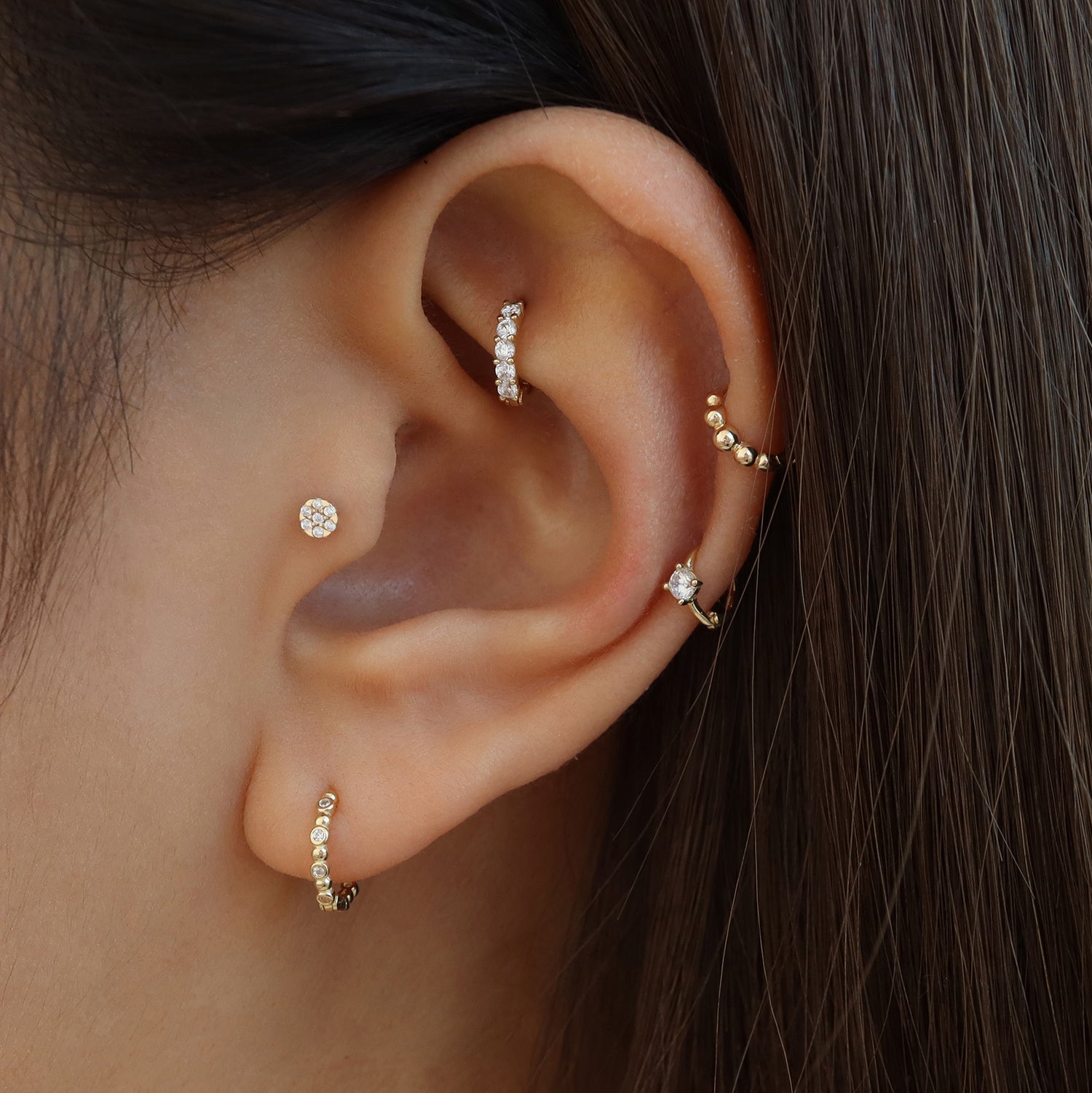 Mini Pave Disc Flat Back Earring 14K Gold | Musemond