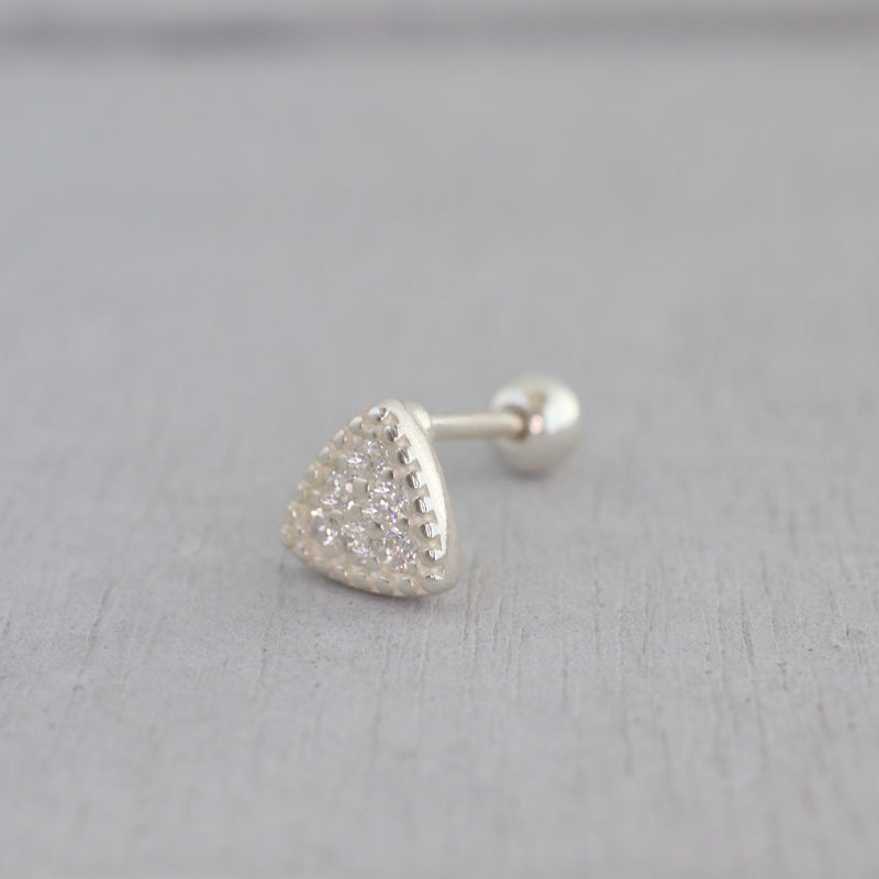 Pave Triangle Stud Piercing 925 Sterling Silver | Musemond