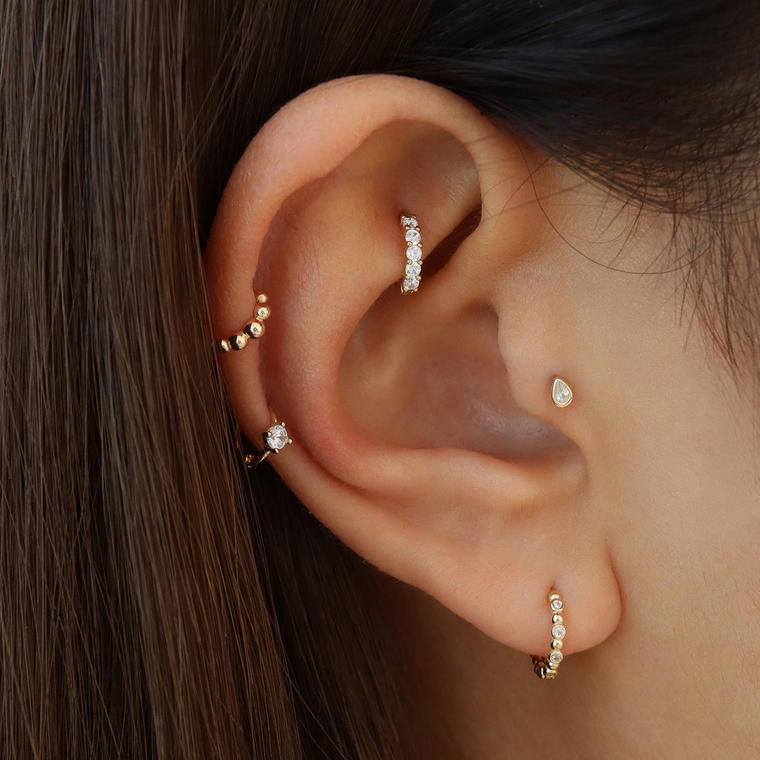 Tiny Pear Bezel Flat Back Stud 14K Gold | Musemond