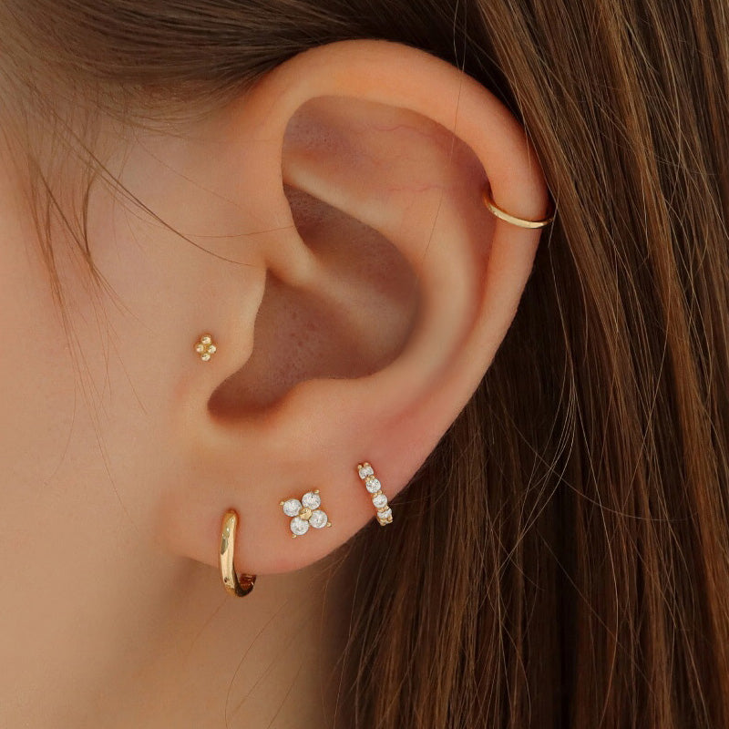 Quad Bead Stud Flat Back Earring 14K Gold | Musemond