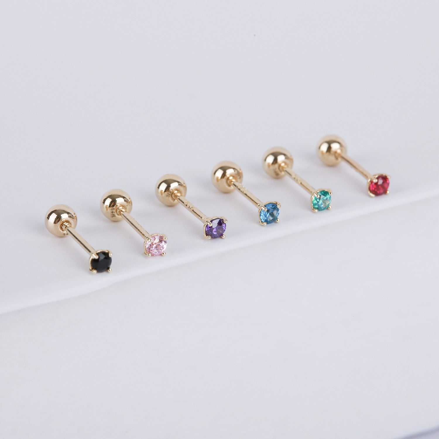 Solitaire Color Crystal Stud Piercing 14K Gold | Musemond