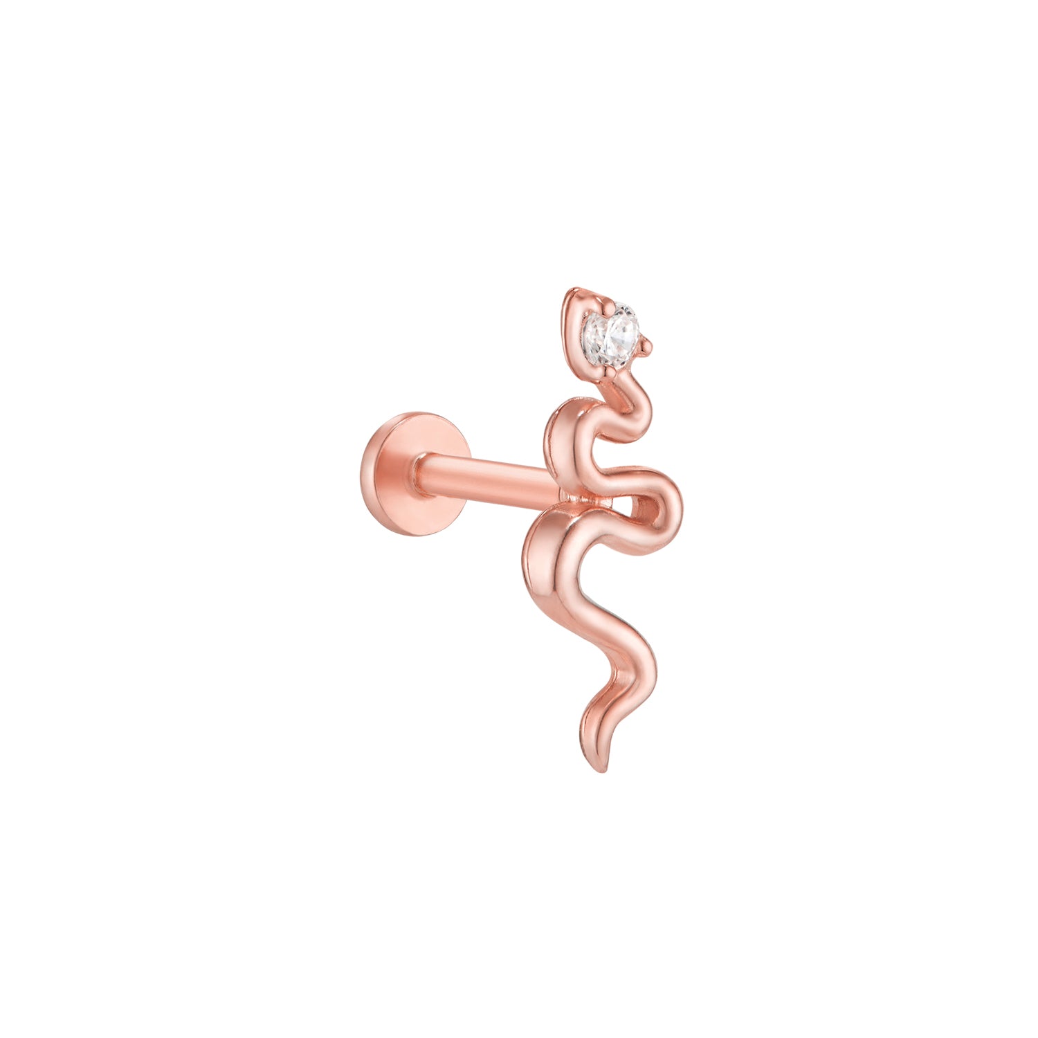 Snake Single Gem Stud Labret Piercing 14K Gold | Musemond