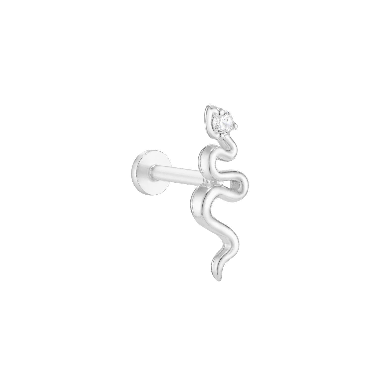 Snake Single Gem Stud Labret Piercing 14K Gold | Musemond