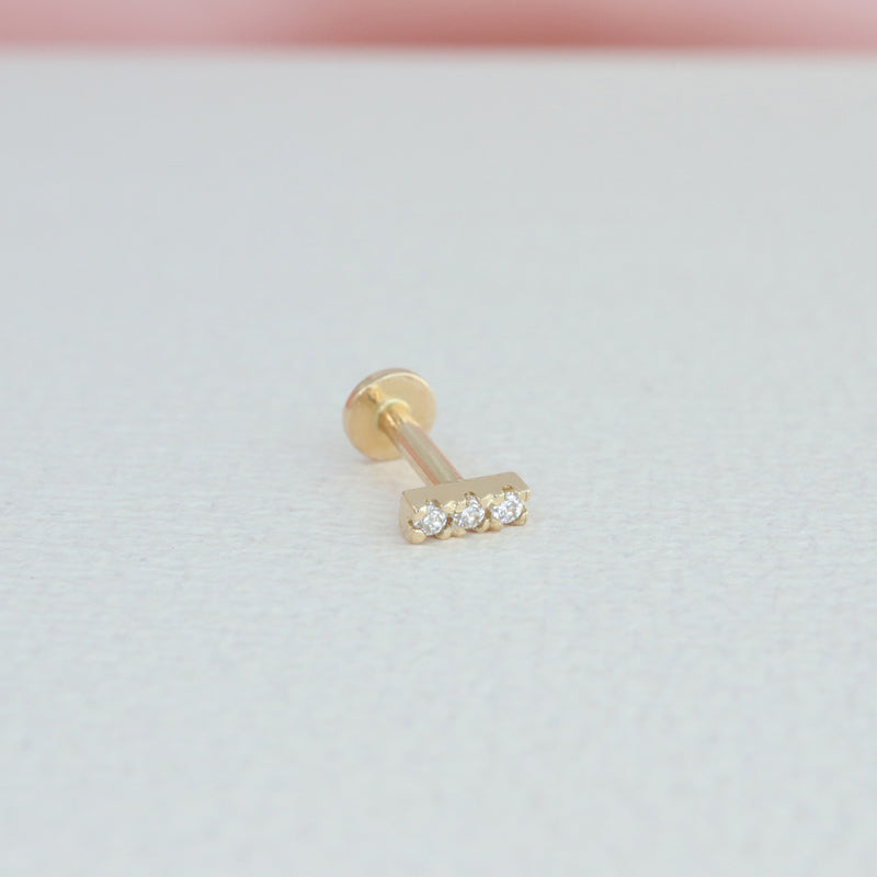 Mini Pave Bar Flat Back Stud 14K Gold | Musemond