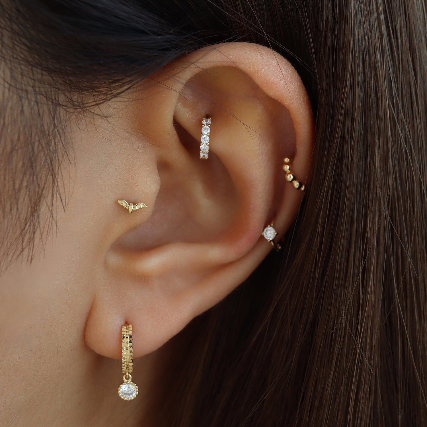 Micro Bat Stud Labret Piercing 14K Gold | Musemond