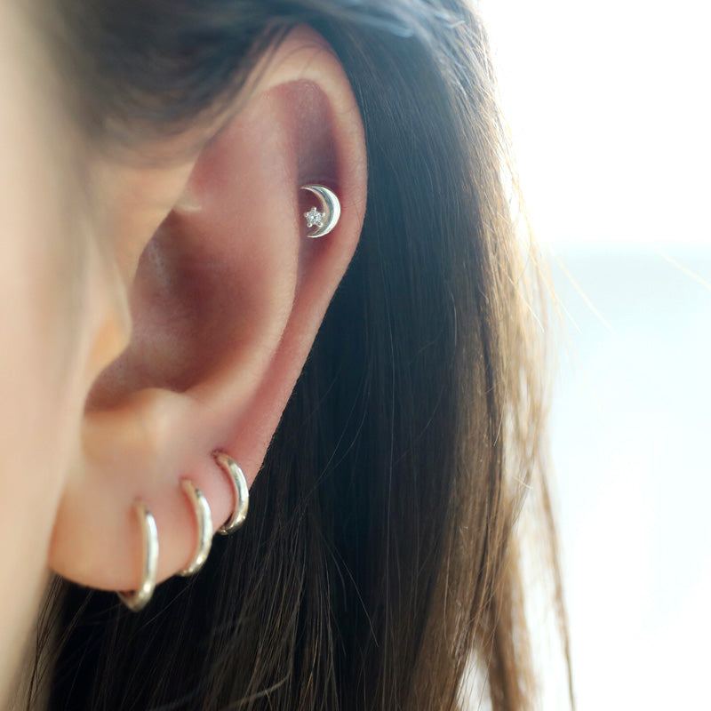 Mini Crescent Moon Piercing 925 Sterling Silver | Musemond