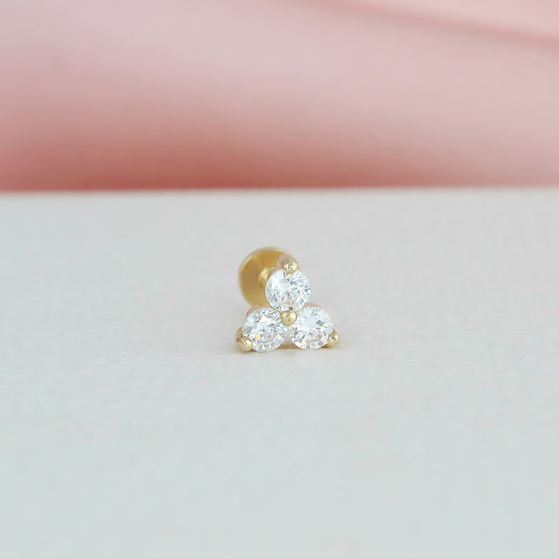 Mini Trinity Cluster Flat Back Earring 14K Gold | Musemond